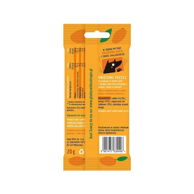Fruit Puzzle Jellies with Natural Vitamin C No Sugar Mango 20g Głodny Wilk